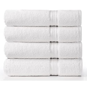 COTTON CRAFT Ultra Soft 4 Pack Oversized Extra Large Bath Towels 30x54 White Weighs 22 Ounces - 100% Pure Ringspun Cotton - Luxurious Rayon Trim - Ideal for Everyday use - Easy Care Machine wash