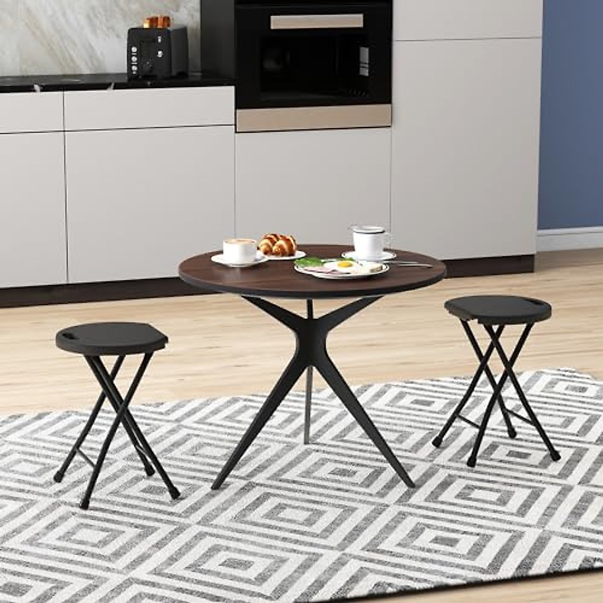 Giantex Set of 2 Folding Stool, Round Foldable Bar Stools, 2 Pack Portable Folding Chairs with Handle, Collapsible Stools 18 Inch 330lbs Capacity for Camping RV Party (Black)