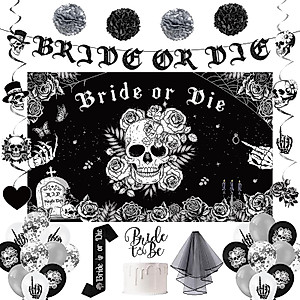 Roetyce Bride or Die Bachelorette Party Decorations, 35PCS Black Bride to Be Banner Balloons Sash Veil Hanging Swirls Cake Topper Kit, Till Death Do Us Decorations for Bridal Shower Wedding Party