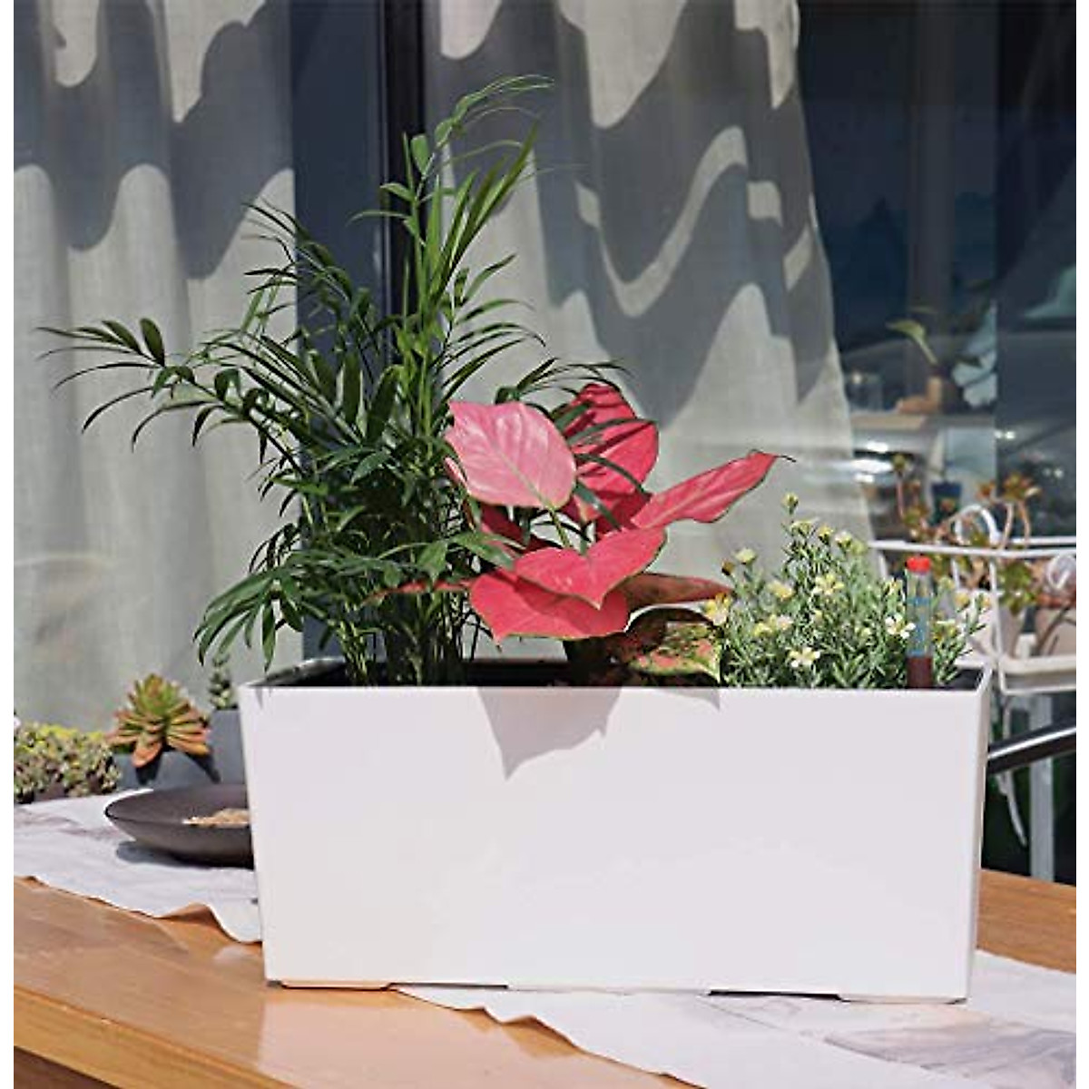 SAROSORA 14" Rectangle Self Watering Planter with Water Level Indicators for Plants & Flower Home Garden Outdoor Indoor Succulent | Herb pots | Window Box (1, White)