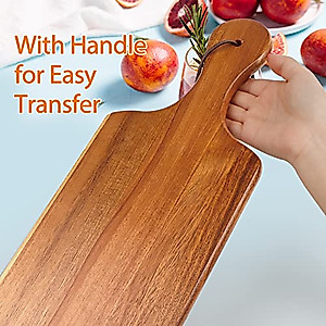 HOMEXCEL Wood Cutting Board, Cheese Board Charcuterie Board with Handle, Wooden Serving Tray for Cheese, Bread, Meat, Vegetables, Fruits, 17"X11"bundle with 17"X6"(2 Pack)