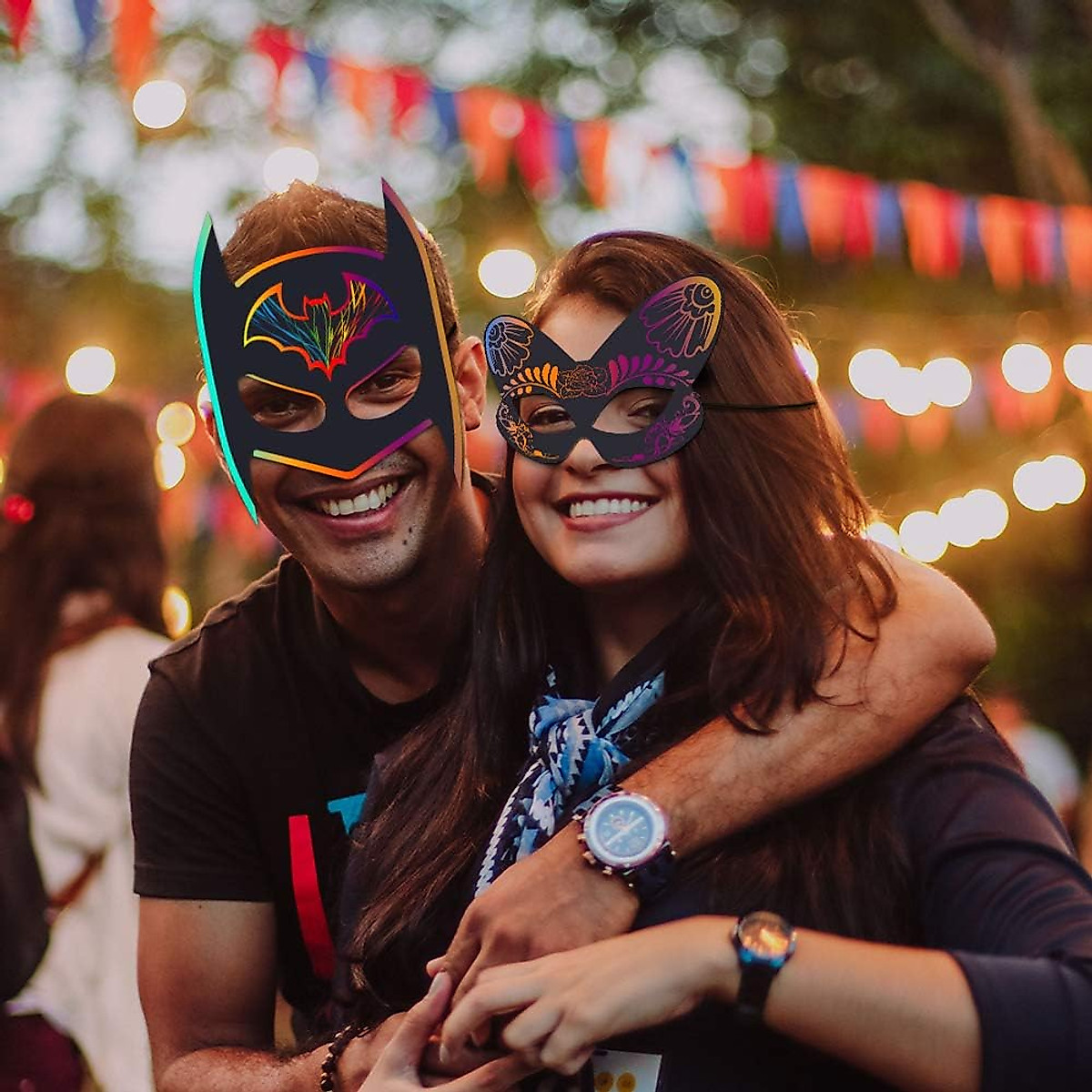 AUGSUN Scratch Art, 42pcs Animal Scratch Mask Rainbow Scratch Paper Mask Magic Scratch Paper Art for Kids