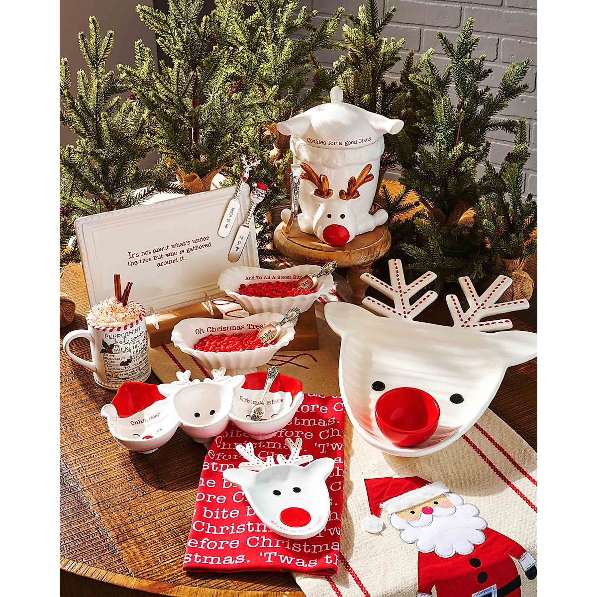 Mud Pie Christmas Circa Figural Triple Dip Set, White/Red, 5.5" x 11"