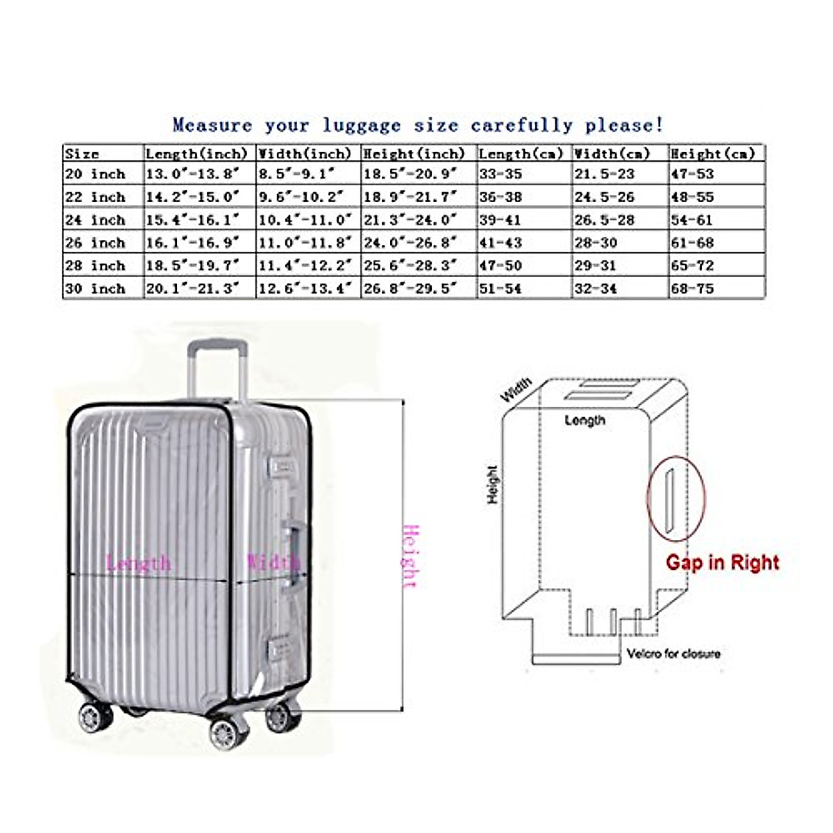 JenKin Luggage Protector Suitcase Cover PVC Waterproof Travel Suitcase Fits Most 20" to 30"(24")