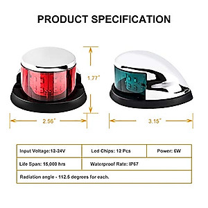 Sebnux LED Boat Navigation Light Red and Green LED Marine Navigation Light Boat Bow Light for Pontoon and Small Boat (Silver)