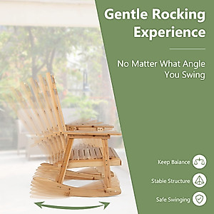 Giantex Outdoor Rocking Chair Set, Front Wooden Rocking Chair, Fir Wood Porch Rocker with Foldable Side Table, Patio Rocker Bistro Set for Backyard, Garden, Poolside, Balcony (1, Natural)