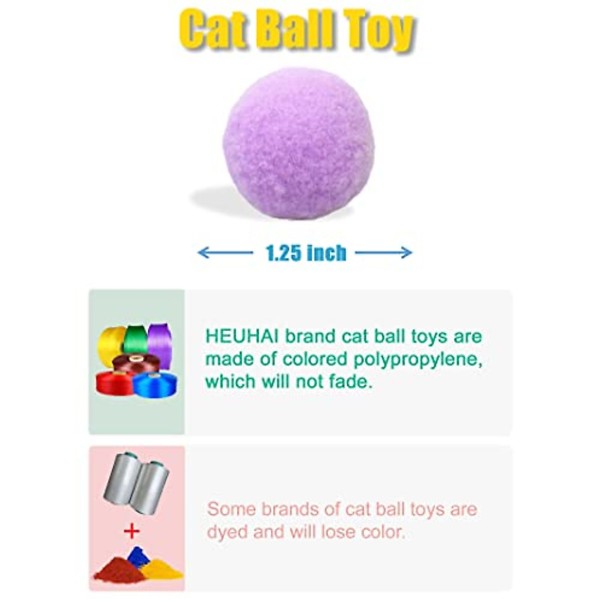 HEUHAI Cat Balls, 40 Pack 1.25 Inches 10 Colors, Soft and Non-Fading Cat Toy Balls, Cats, Ferrets, for Small and Medium Breed Sizes