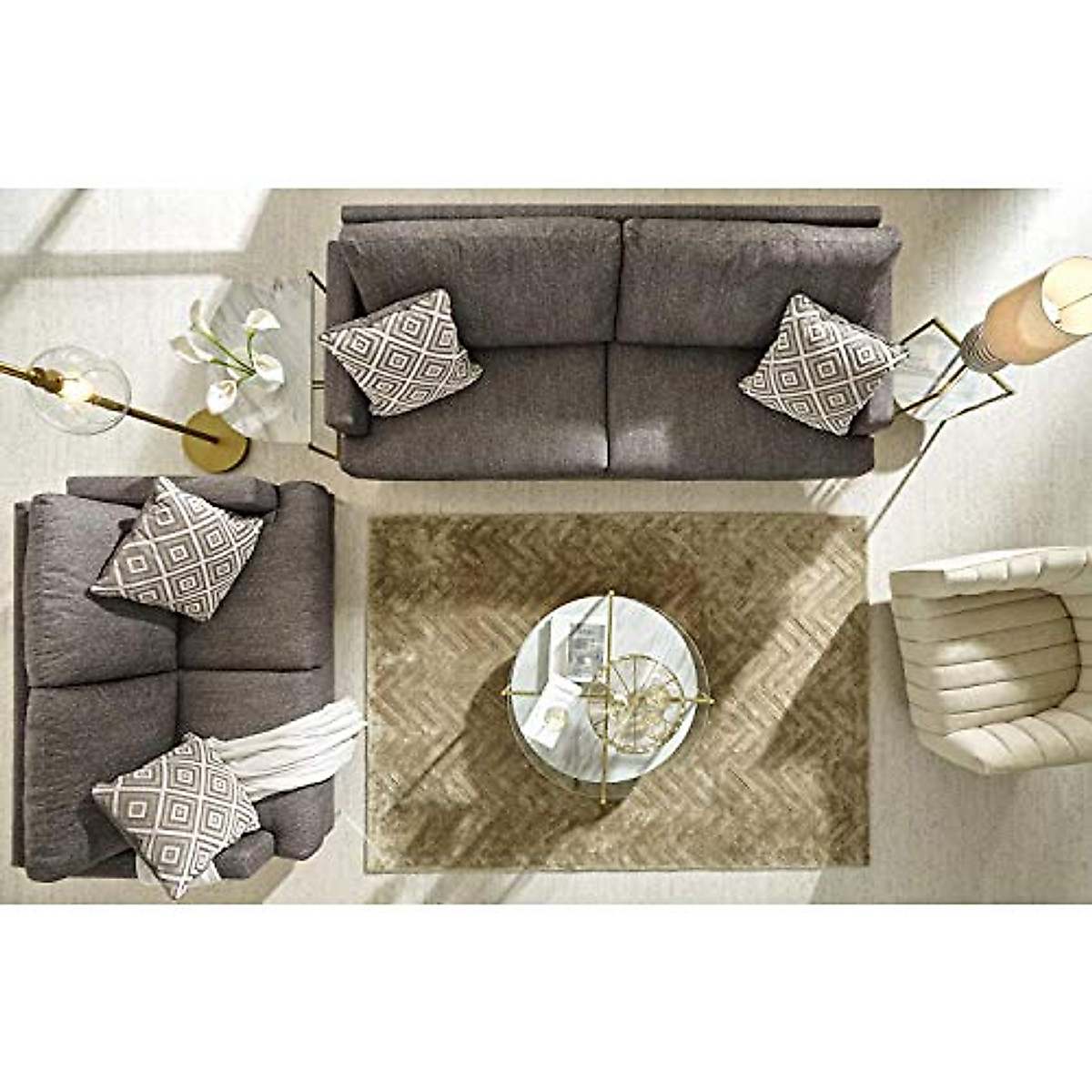 Signature Design by Ashley Arcola Modern Loveseat with Chrome Legs & Accent Pillows, Dark Gray