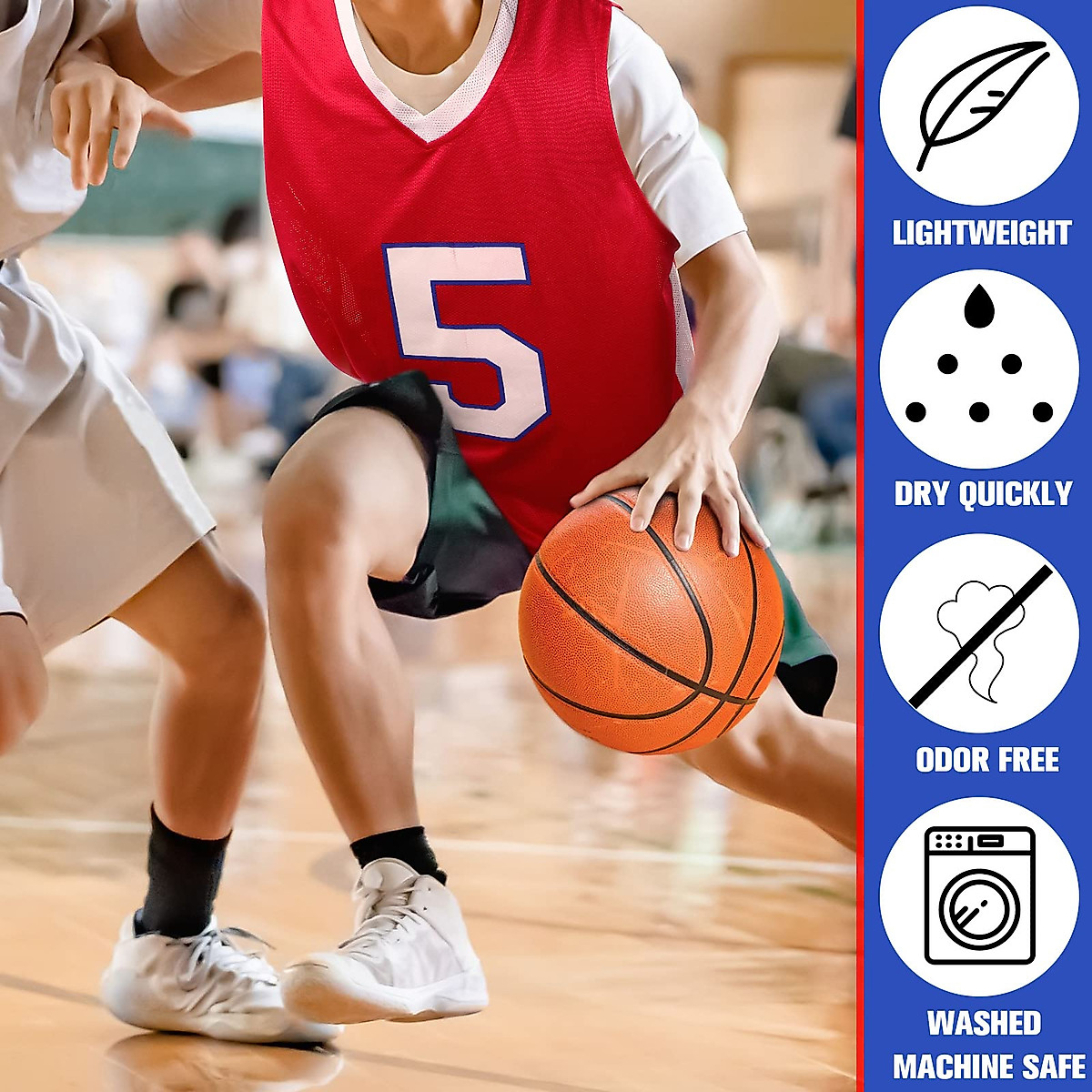 Hicarer 12 Pack Number Printing Basketball Jerseys Men Mesh Basketball Uniforms for Team Sports Scrimmage (Red)