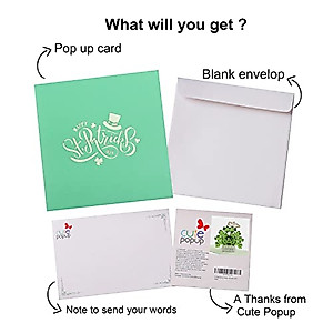 CUTE POPUP - St. Patrick's Day Pop Up Cards, New Grand Opening with Unique Green Shamrock Design, Sophisticated Details Come in Shining Envelope - The Perfect 3D Card for Family and Friends