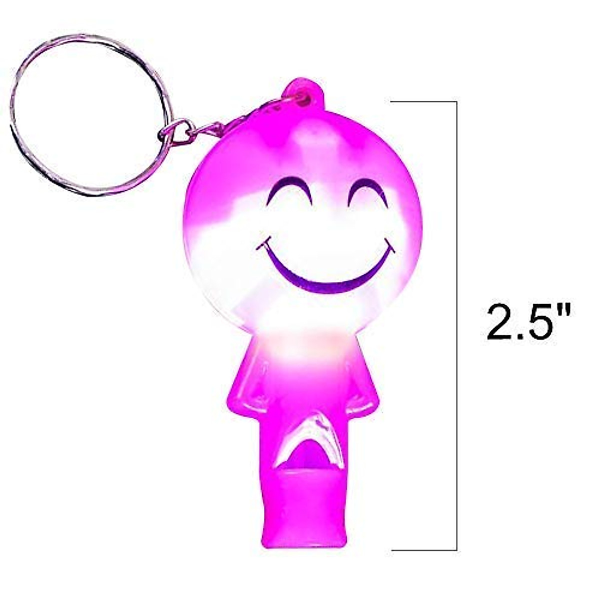 ArtCreativity Light Up Keychains for Kids with Whistles, Set of 12, LED Smile Face Key Chains and Bag Accessories, Fun Birthday Party Favors for Children, Goodie Bag Fillers for Boys and Girls