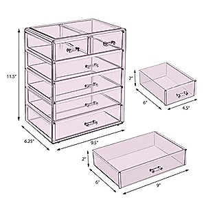 Sorbus Acrylic Clear Makeup Organizer - Big & Spacious Cosmetic Display Case - Stylish Designed Jewelry & Make Up Organizers and Storage for Vanity, Bathroom (4 Large, 2 Small Drawers) [Purple]