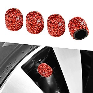 Kewucn Bling Car Tire Valve Stem Caps, 4 Pack Handmade Sparkling Crystal Rhinestone Stem Covers, Dustproof Wheel Tire Valve Caps, Universal Accessories for Car Truck Motorcycle Bike (Orange)