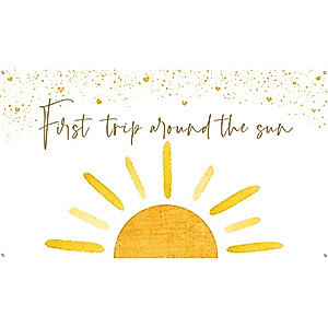 OSNIE Boho Sun First Trip Around the Sun First Birthday Photography Backdrop Banner Muted Sunrise Wall Hanging Decor Sun Theme 1st Birthday Party Photo Background Decoration Supplies for Boys Girls