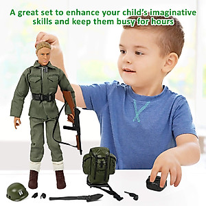 Click N' Play WWII Allies Army Infantry 12” Action Figure Plat Set with Accessories - Click N Play Military WW2 Toys