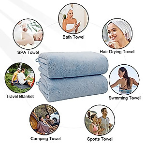Orighty Bath Towels Set Pack of 4(27’’ x 54’’) - Soft Feel Bath Towel Sets, Highly Absorbent Microfiber Towels for Body, Quick Drying, Microfiber Bath Towels for Sport, Yoga, SPA, Fitness - Blue