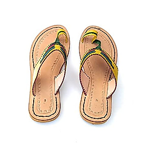 Cowhide Shoes Men Jesus Sandals Unisex Hippie Shoes Brown Leather Moroccan Sandals Men Bohemian Shoes Hawaiian Sandals (XL, yellow)