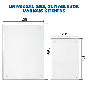 Clear Glass Cutting Board for Kitchen 2 Pcs (12"x16" & 8"x12"),Tempered Glass with Rubber Feet,Non-Slip,Durable Shatter Resistant, Dishwasher Safe,Scratch Resistant, Heat Resistant