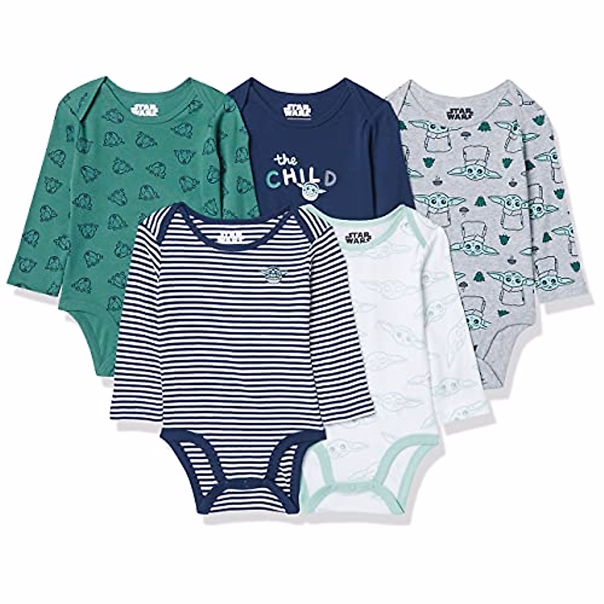 Amazon Essentials Disney | Marvel | Star Wars Unisex Babies' Long-Sleeve Bodysuits, Pack of 5, Star Wars Child, 3-6 Months