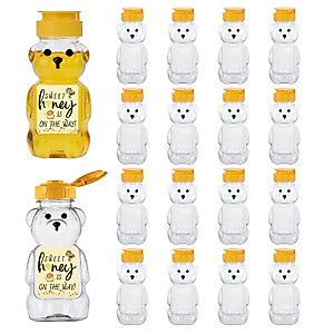 MOLADRI 18 Pack Plastic Bear Honey Bottle Jars, Empty 5 Fluid Oz Honey Squeeze Container with Flip-lid, Reusable Mini Bear Shaped Juice Bottles for Party (150 ml)