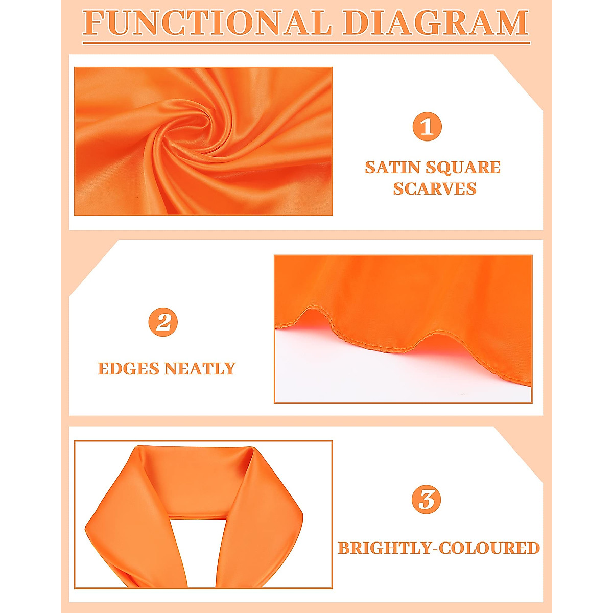2pcs Orange Large Square Scarf Halloween Costume Head Scarf Neck Scarf Skinny Scarf Headscarf for Men Women, 35 x 35 Inch