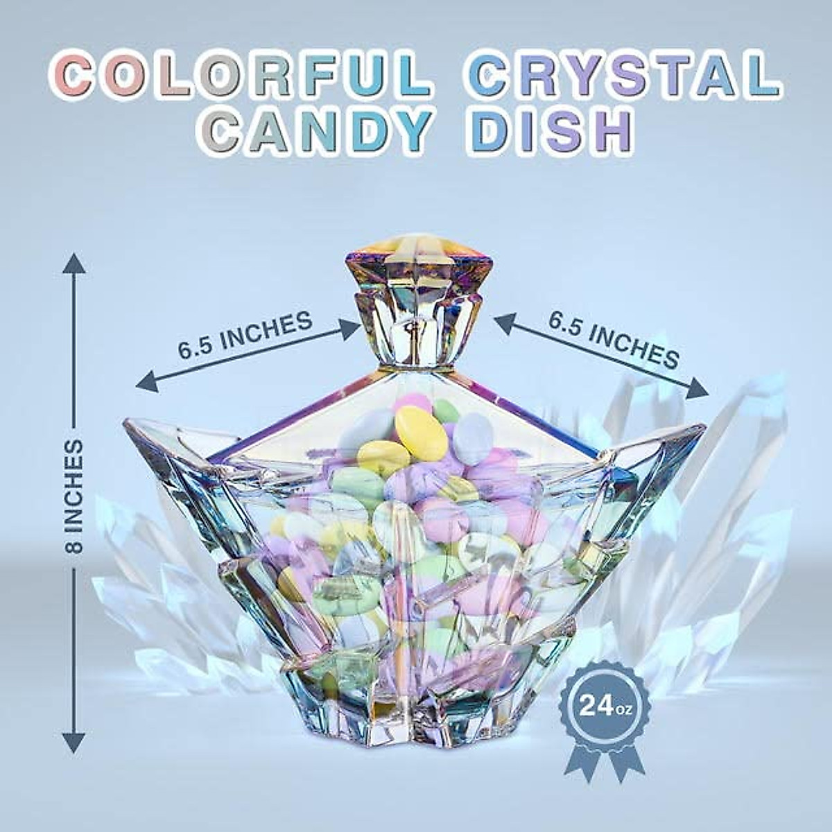 M&N HOME Glass Candy Dish with Lid, Christmas Gift, Pearl Colored Crystal Candy Dish, Decorative Candy Jar, 24 Oz. Extra Large Candy Bowl, Unique Gift, Christmas Candy