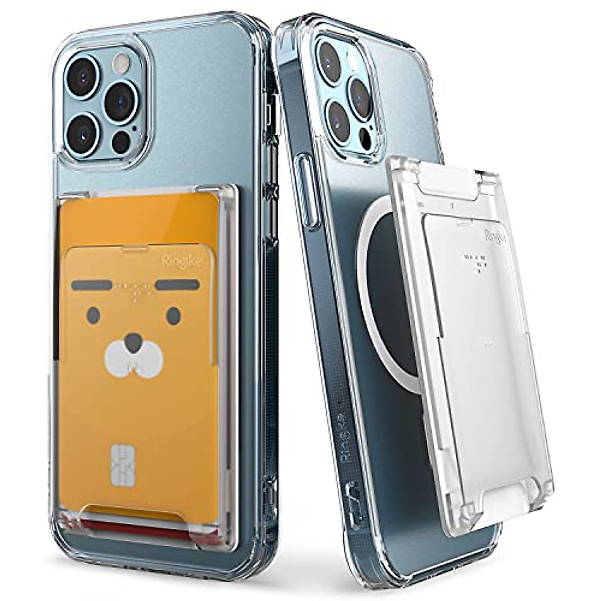 Ringke Magnetic Slot Card Holder Compatible with iPhone 14, 13, 12, Pro Max Mini and Compatible with MagSafe Case, Premium Hard Magnetic Stick on ID Credit Card Sleeve Phone Wallet - Clear Mist