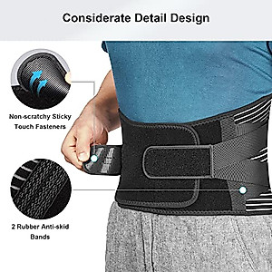 FREETOO Back Braces for Lower Back Pain Relief with 6 Stays, Breathable Back Support Belt for Men/Women for work , Anti-skid lumbar support belt with 16-hole Mesh for sciatica(L)