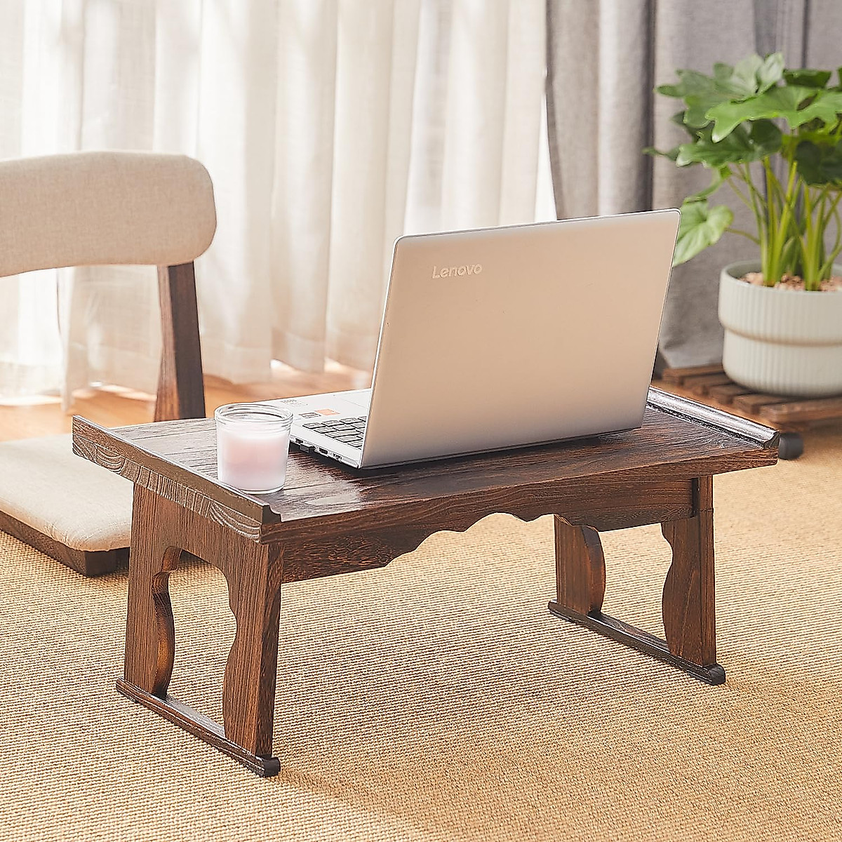 GZQWDC Japanese Floor Table,Small Coffee Table & Tea Table, Altar Table for Meditation,Low Table for Sitting on The Floor,Wood Bed Table Trays with Foldable Legs,Bed Laptop Desk