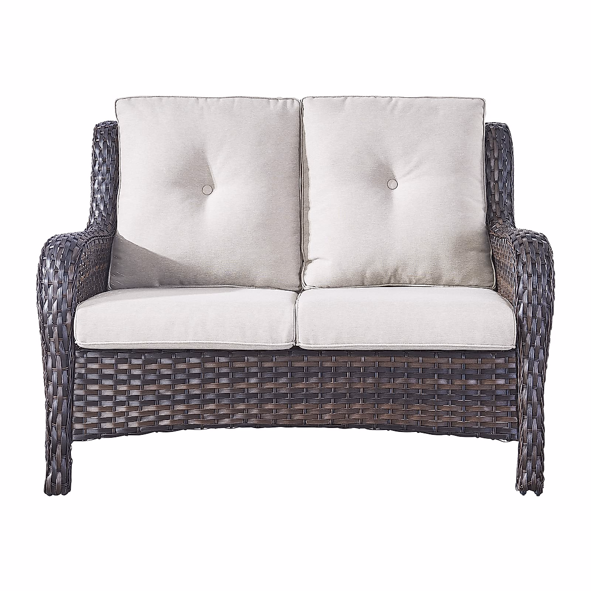 Rilyson Outdoor Patio Couch Wicker Sofa - 3 Seater Rattan Sofa for Outside Patio Garden Porch with Deep Seating and Cushions(Brown/Blue)