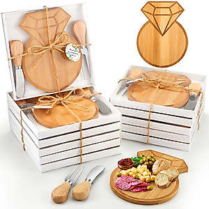 Ziliny 12 Sets Wedding Bridal Shower Gifts for Guests, Diamond Shaped Charcuterie Board Cheese Board Knives Set Gifts Box with Tags for Wedding Bridal Party Favors Valentines Birthday Gifts(Bamboo)