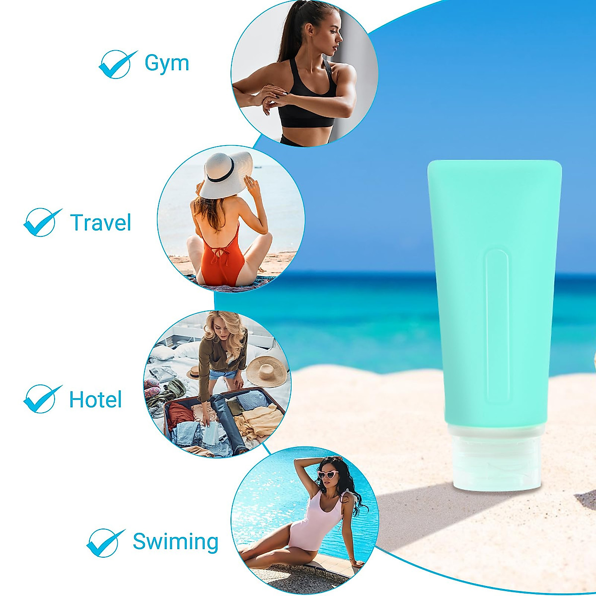 Cehomi Travel Essentials | Travel Size Toiletries Bottles - 4 Pack 3oz BPA Free Travel Shampoo and Conditioner Containers, Leak Proof Refillable Travel Accessories