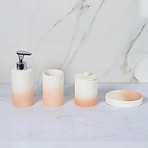 RZCNC Bathroom Accessories Set,Hand-Carved Lines Ceramic Bathroom Set. 4 Piece Boho Bathroom Decor.New Apartment Essentials. Modern Toothbrush Holder and Soap Dispenser. Premium Orange