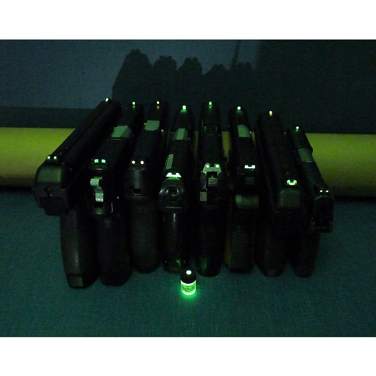 Glow-On Green, Green Day Color and Green Night Glow, Gun Night Sights Paint. Small 2.3 ml vial. Concentrated, Bright, Long Lasting Glow.