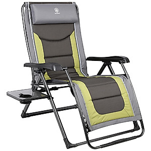 EVER ADVANCED Oversize XL Zero Gravity Outdoor Recliner with Cup Holder Padded Patio Lounger Chair with Adjustable Headrest Support 350lbs (Olive Green)