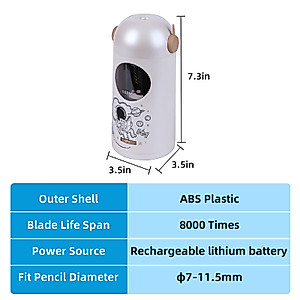 tenwin Rechargeable Electric Pencil Sharpener, Fully Automatic Pencil Sharpener for 7-11.5mm Pencils, Hands-Free Sharpener for Colored Pencils, Auto in&Out, Adjustable Pencil Nibs (Silver)