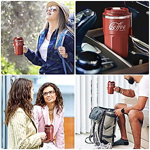 Colawind 13oz Travel Mug, Reusable Coffee Cups with Flip Top Lids, Stainless Steel Coffee Tumbler with Rope, 400ml Drink Cup for Iced Tea, Coffee, Water