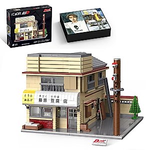 PHYNEDI C61031W Japanese Initial D Tofu Shop Bricks Model, MOC DIY Assembly Small Particle Architecture Construction Building Toy Set (1,908 Pieces)