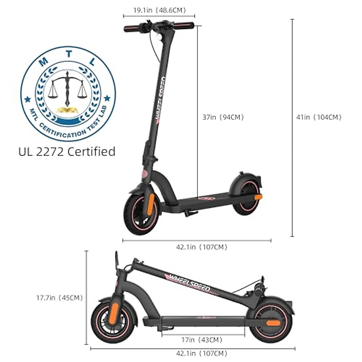 Wheelspeed Electric Scooter Primer, 12-14 Miles Long Range & 15 MPH Lightweight Commuting Electric Scooter, 350W Motor & 8.5" Pneumatic Tires Portable E-Scooter for Adults with Anti-Theft E-Lock