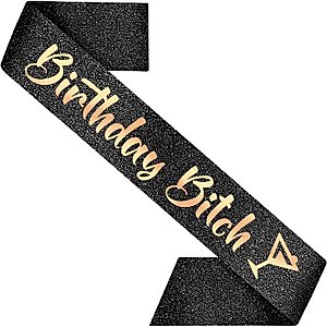 PartyForever Birthday Decoration Sash for Women Black 32 inch Long Sash with Rose Gold Birthday Bitch Letters for 21st, 30th, 40th or 50th Birthday