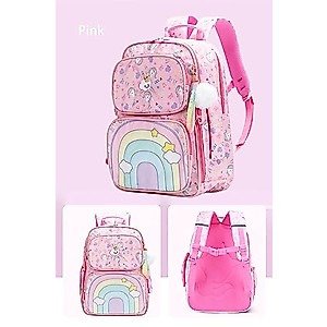 Uamdrup 16inch Pink Rainbow Backpack, Cute Unicorn Waterproof Durable BookBag Lightweight Causal Daypack For Travel Outdoor