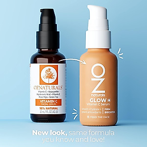 OZNATURALS GLOW SERUM: Vitamin C Serum/Anti Aging Serum With Hyaluronic Acid, Pure Vitamin E Oil and Rosehip Oil - All Natural Antioxidant Facial Serum For A Brighter, More Even Skin Tone | 1oz