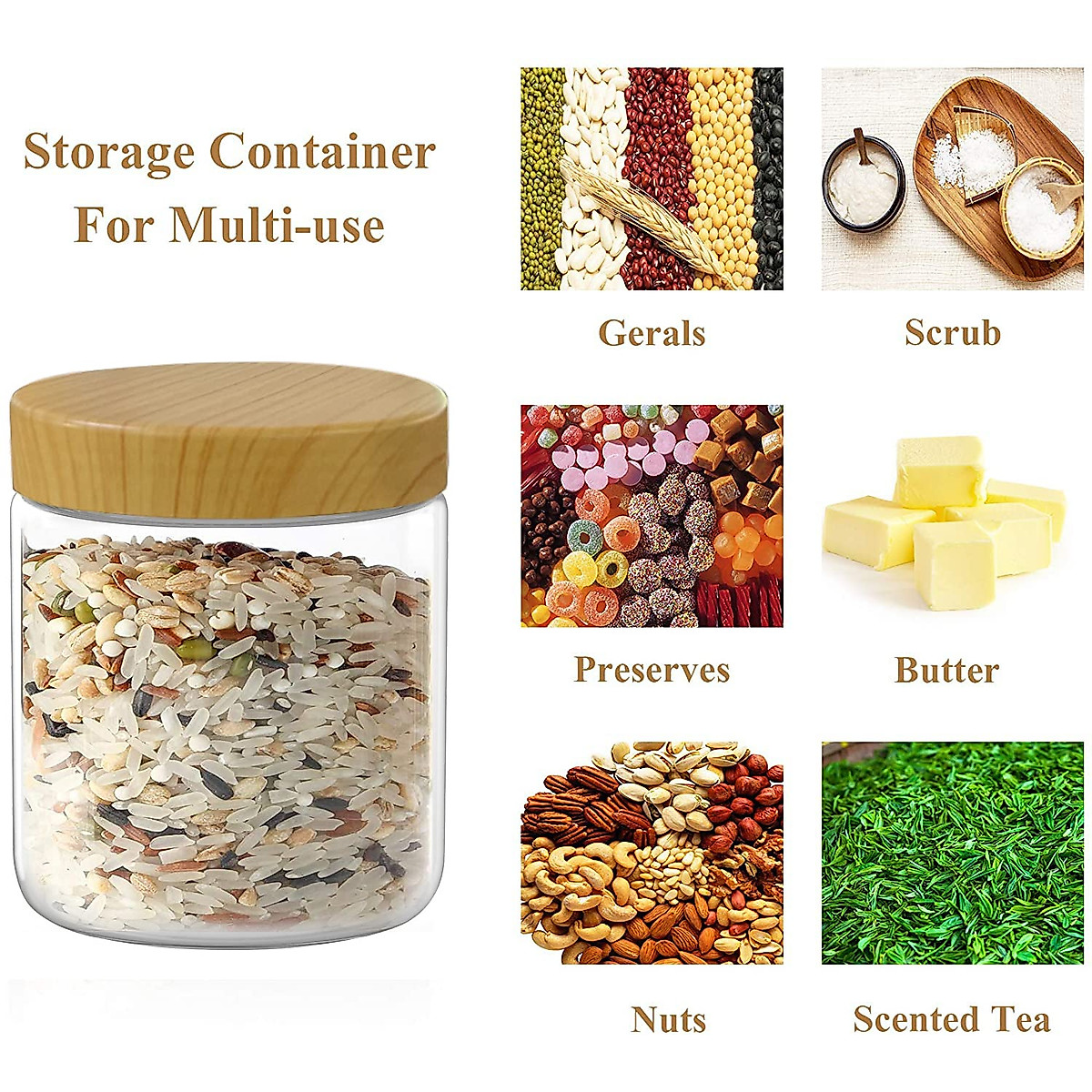 6 Pack 8 Oz Clear Plastic Jars Refillable Kitchen Storage Containers for Dry Food, Coffee, Nuts and More.