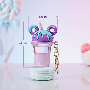 YOU WIZV Liquid Keychain, Kawaii Cute Boba Tea Water Key Chain for Backpacks, Aesthetic Donut Keychain for Girls, Kids,Women, Daughters, Boys（Purple Keychain）