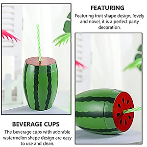 NUOBESTY 4pcs Fruit Shaped Cup Plastic Drinking Cup Watermelon Sippy Cup with Straw Lids for Summer Hawaiian Tropical Luau Party Supplies