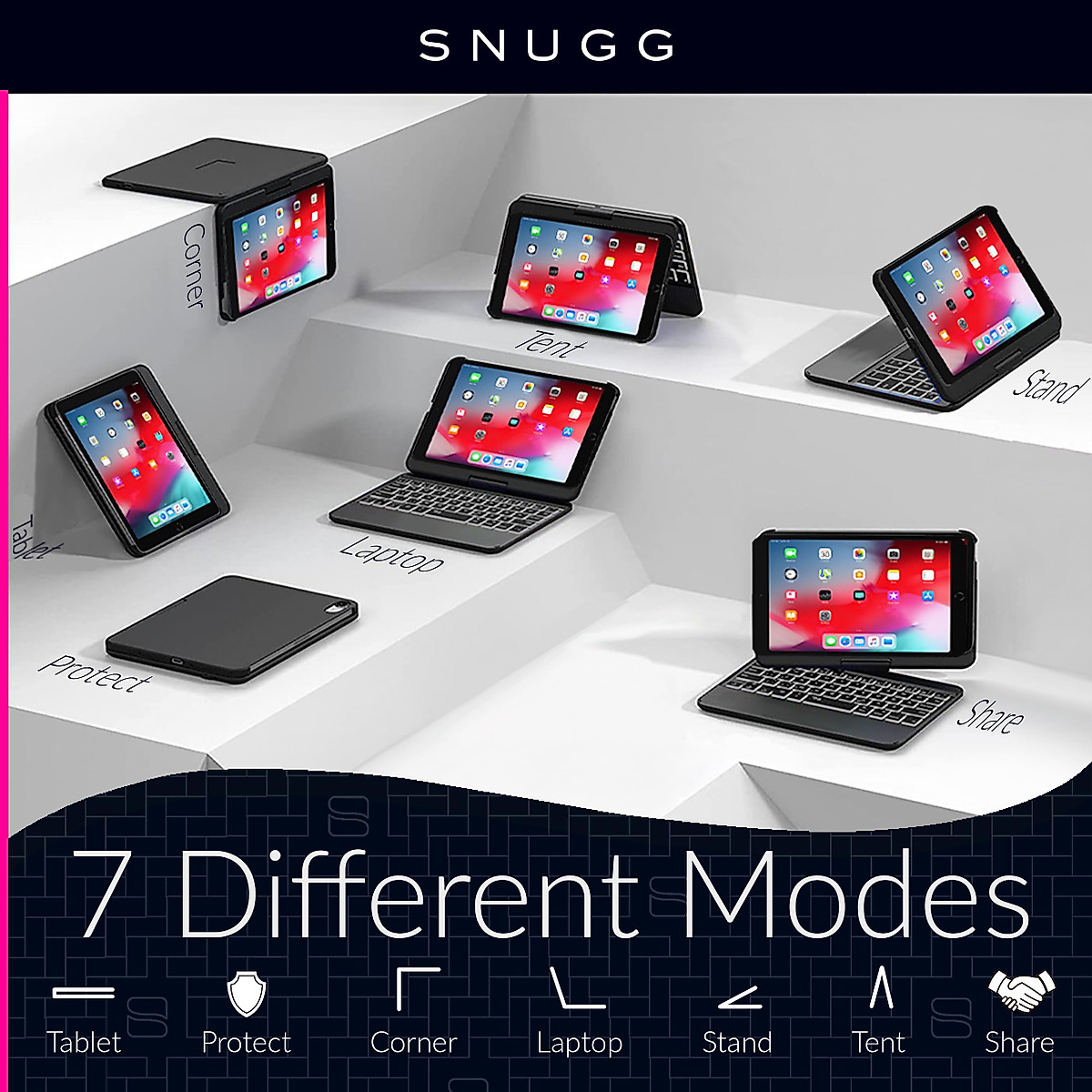 Snugg iPad Pro 12.9 Case with Keyboard 2nd Generation (2017 2nd Gen/2015 1st Gen) - Bluetooth iPad Pro Keyboard 12.9 1st Generation - 360 Degree Apple iPad Pro 12.9 Gen 2 Keyboard