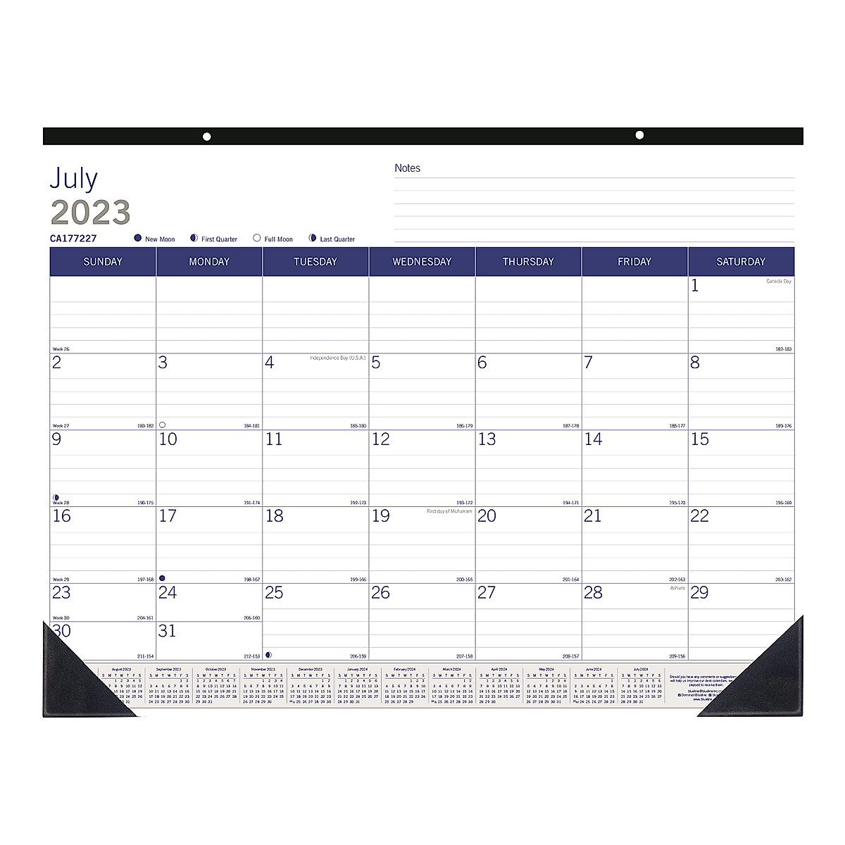 Blueline DuraGlobe Academic Monthly Desk Pad Calendar, 13 Months, July 2023 to July 2024, 22" x 17" (CA177227-24)