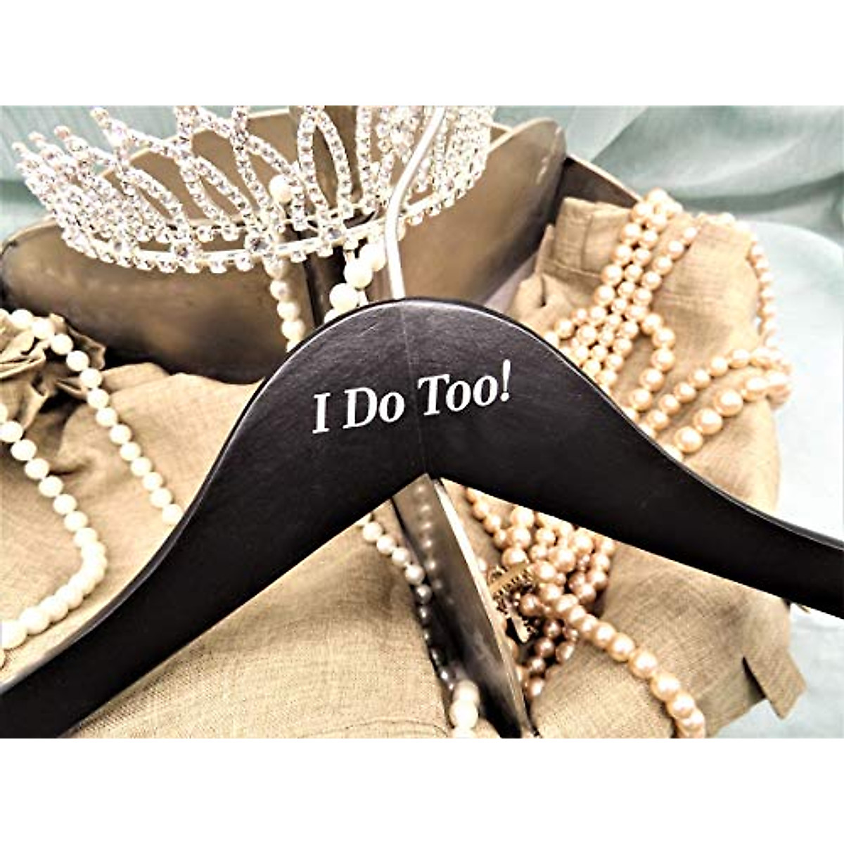 NAHANCO IDO20117 Bridal Hanger Set, White Wooden Hangers Imprinted with I Do and I Do Too, 17” (2 Piece Set)