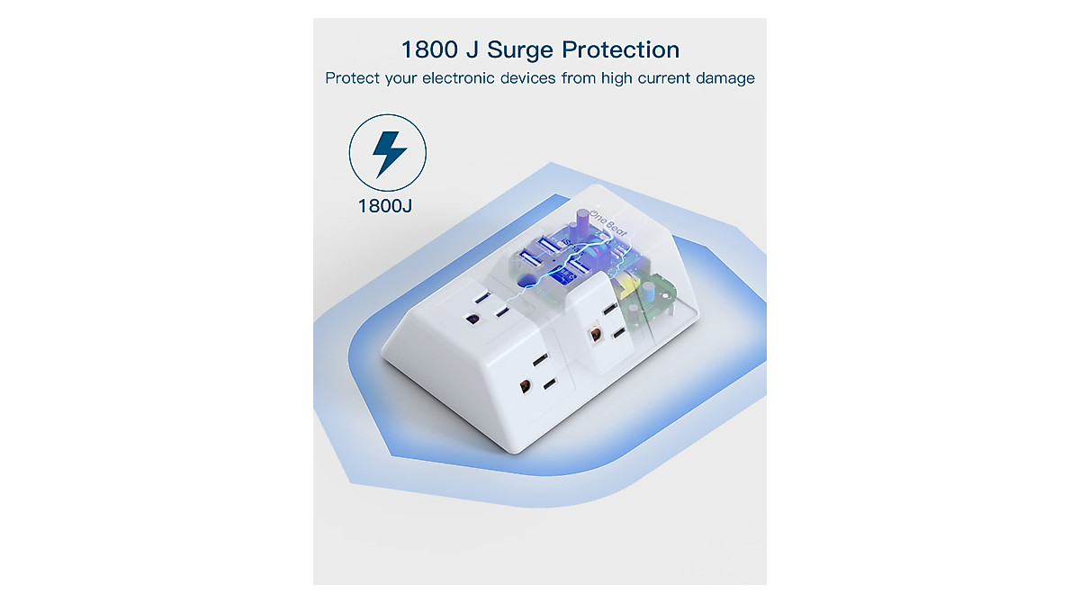 10Ft Surge Protector Power Strip with 1800J Safety Protection