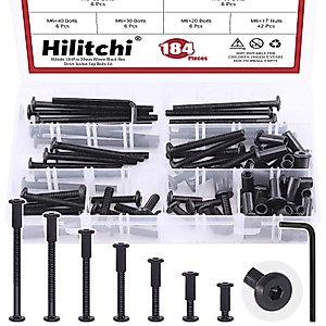 Hilitchi 84Pcs M6 Hex Drive Socket Cap Bolts Kit Countersunk Head Screws Bolts Dowel Barrel Nuts Crib Bolts Nuts Assortment Kit for Furniture Hardware Fitting (20/30/40/50/60/70/80mm)